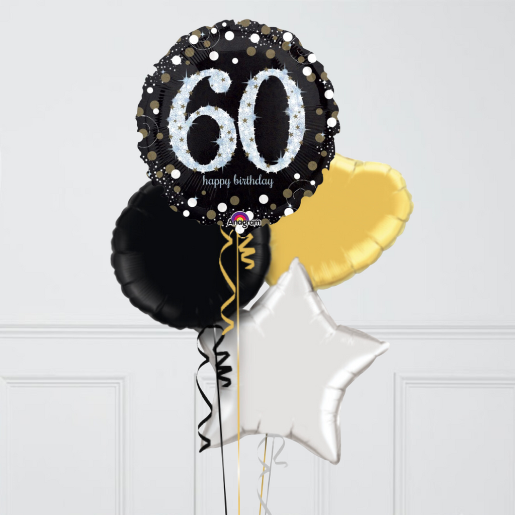 60th Birthday Elegant Sparkles Foil Balloon Bunch - Balloonfactory.ie ...