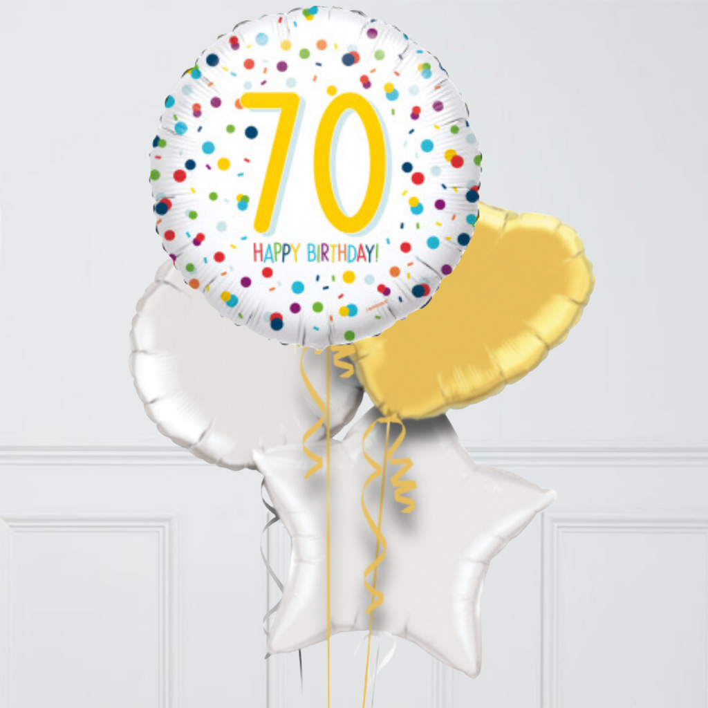 70th Birthday Colourful Foil Balloon Bunch - Balloonfactory.ie ...