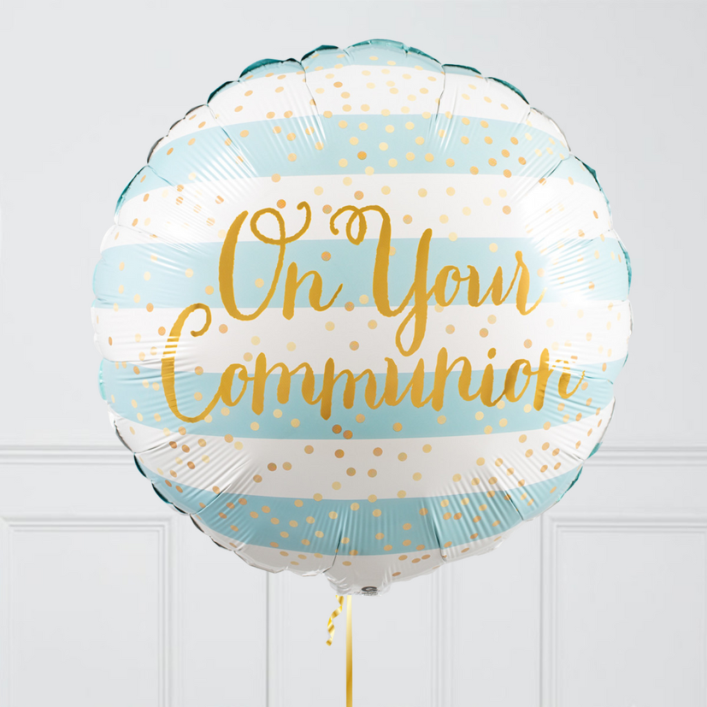 On Your Holy Communion Baby Blue Inflated Foil Balloon Bunch ...