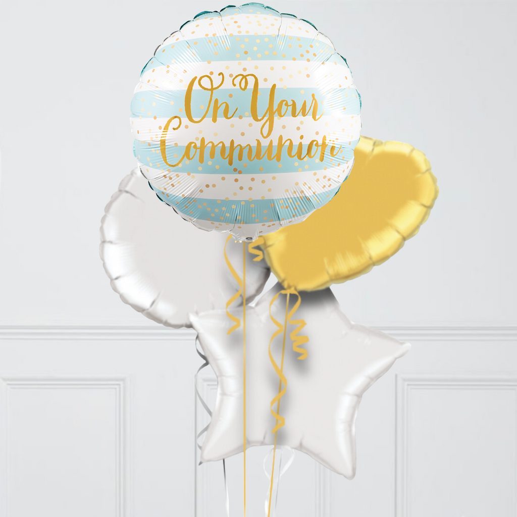 On Your Holy Communion Baby Blue Inflated Foil Balloon Bunch ...