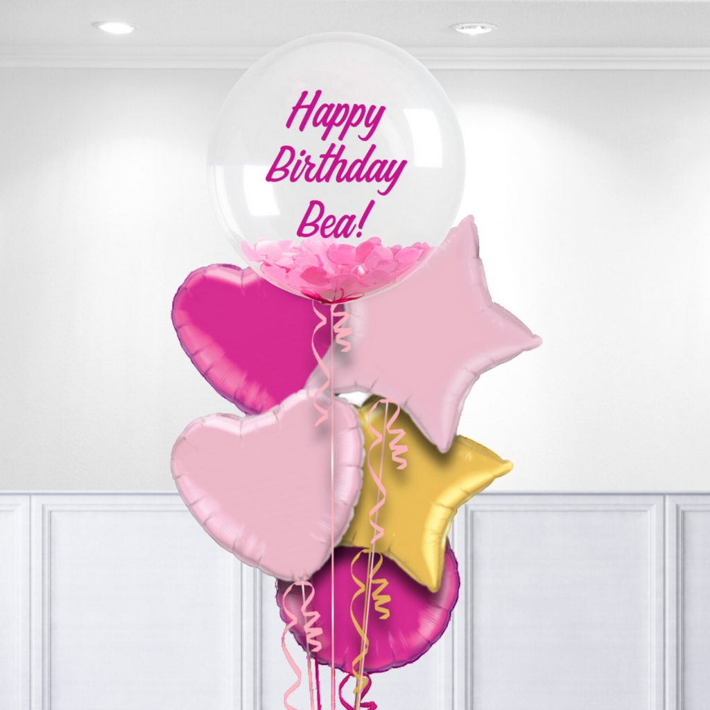 Personalised Pink Bubble & Foil Balloon Bunch | Balloonfactory.ie ...