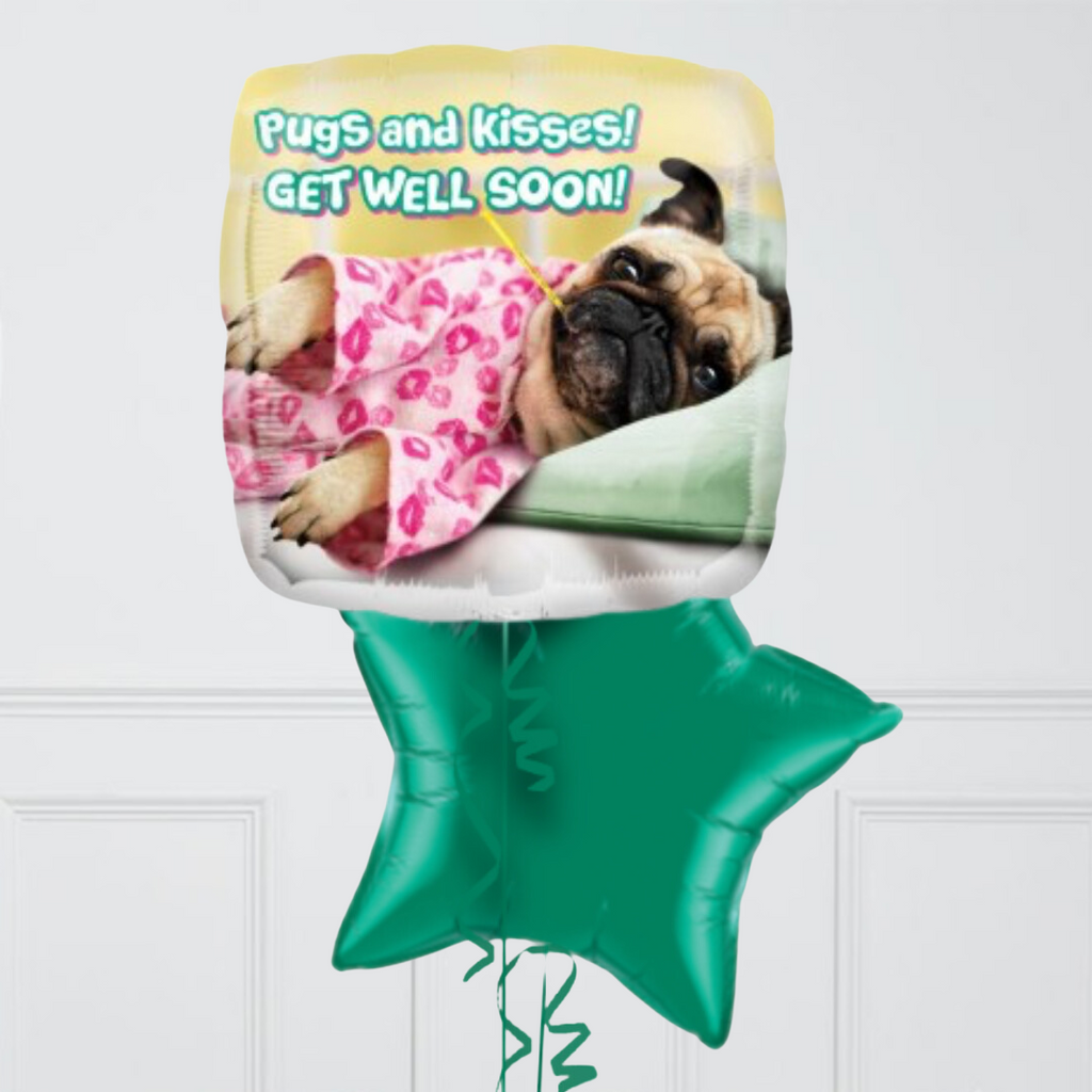 Pugs and Kisses Get Well Inflated Foil Balloon Bunch | Balloonfactory ...