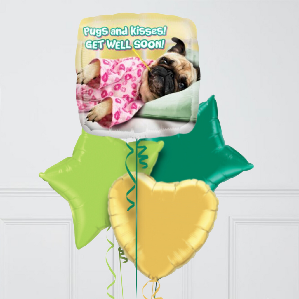 Pugs and Kisses Get Well Inflated Foil Balloon Bunch | Balloonfactory ...